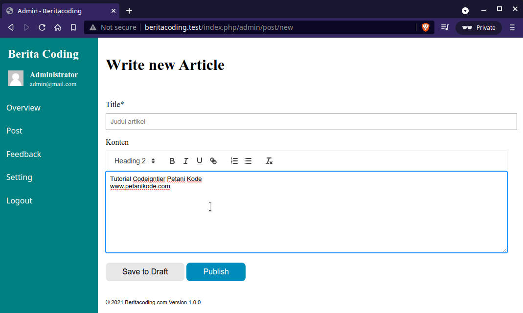 Tutorial Codeigniter #12: Menggunakan Quilljs Sebagai Editor Artikel