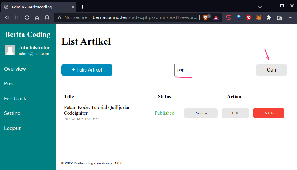 Tutorial Codeigniter #13: Membuat Fitur Pencarian