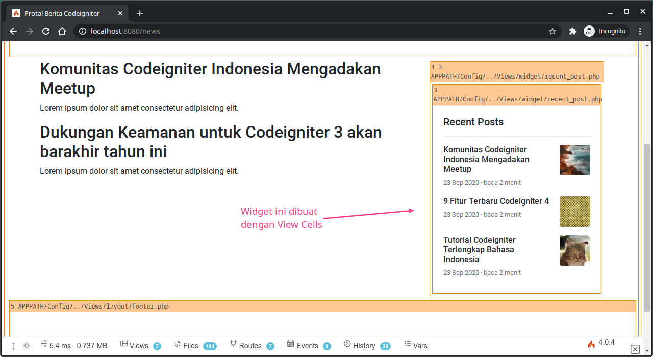 Tutorial Codeigniter 4: Membuat Widget dengan View Cells